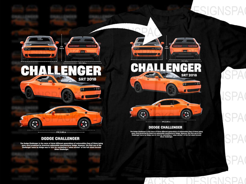 Blueprint Dodge Challenger SRT 2018 Orange Muscle Car Png Digital Down