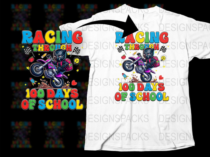 Black Panther Racing Through 100 Days of School Png Digital Download