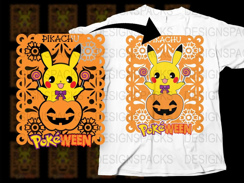 Pikachu on Pumpkin PokeWeen Halloween Cartoon Png Digital Download