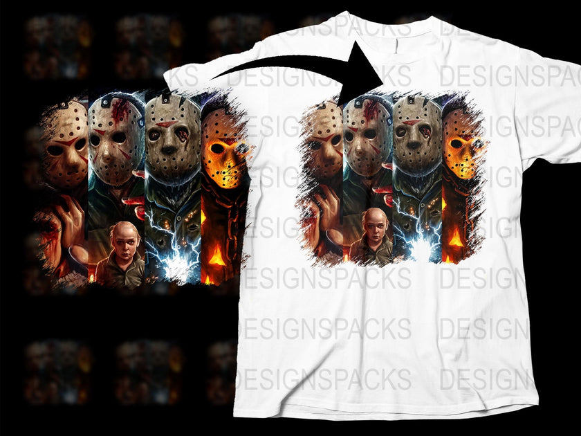 Jason Voorhees Different Masks Fanart Design Png Digital Download