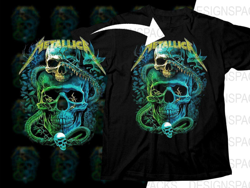 Metallica Vibrant Double Skull Metal Band Graphic Png Halftone Digital