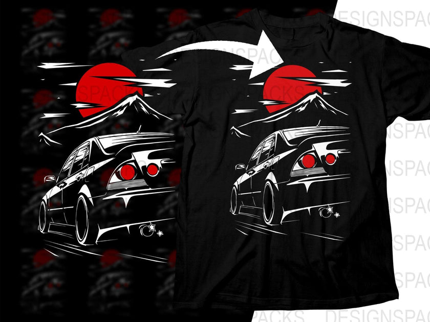 Japanese Street Racing Car with Red Sun Png Digital Download