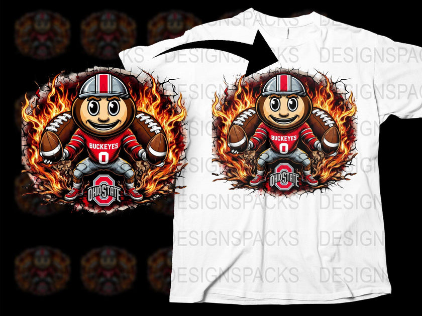 Ohio State Buckeyes Cartoon Mascot Football Png Digital Download
