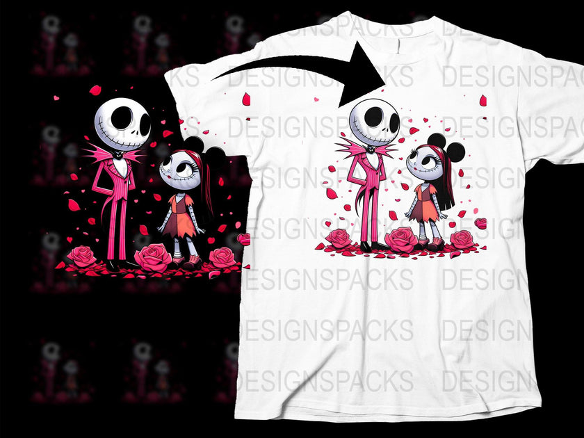 Jack Skellington and Sally Romantic Roses Png Digital Download