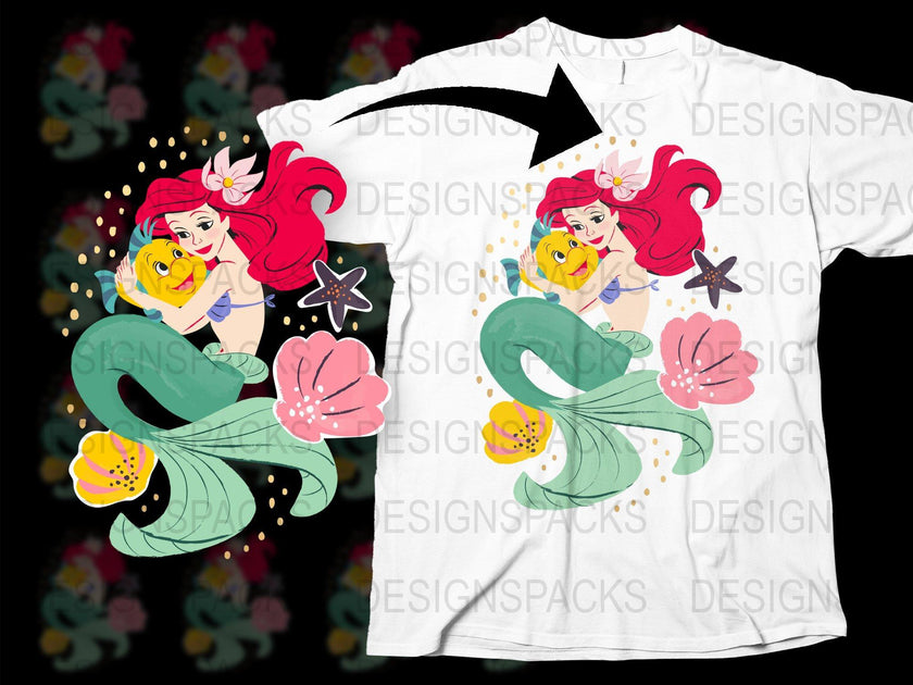 Ariel and Flounder Hugging Graphic Png Digital Download