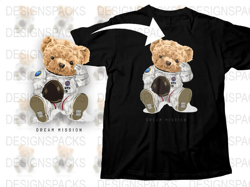 Adorable Teddy Bear in Space Suit Dream Mission Png Digital Download