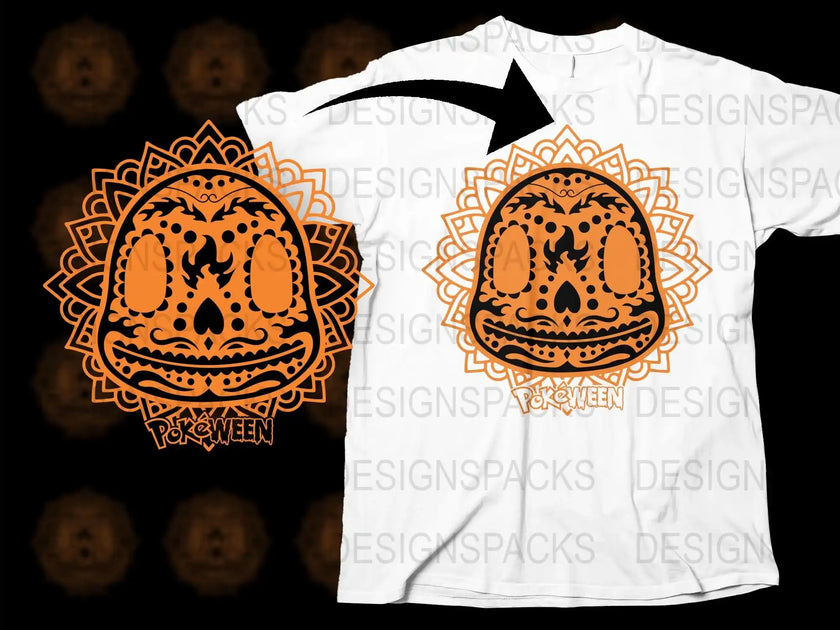 Halloween Festival PokeWeen Sugar Skull Pattern Png Digital Download