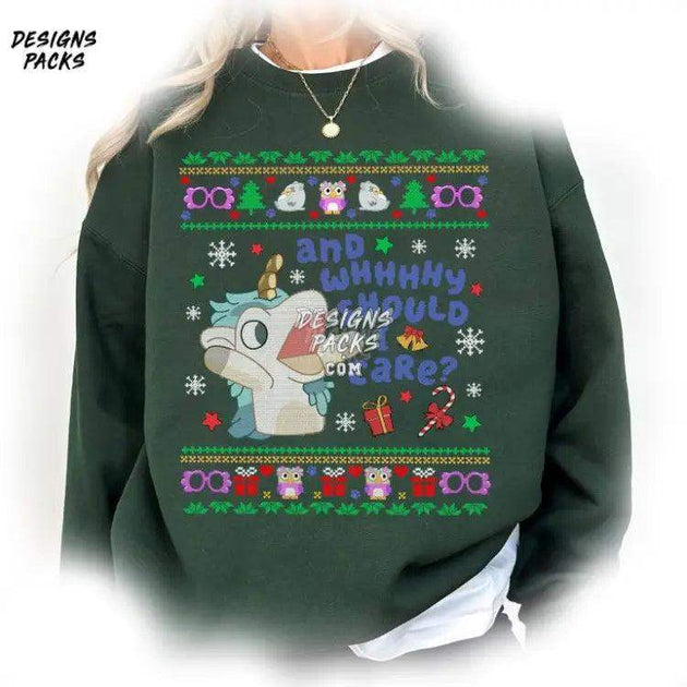 Bluey Family Ugly Christmas Bluey Unicorn Why Should I Care Christmas