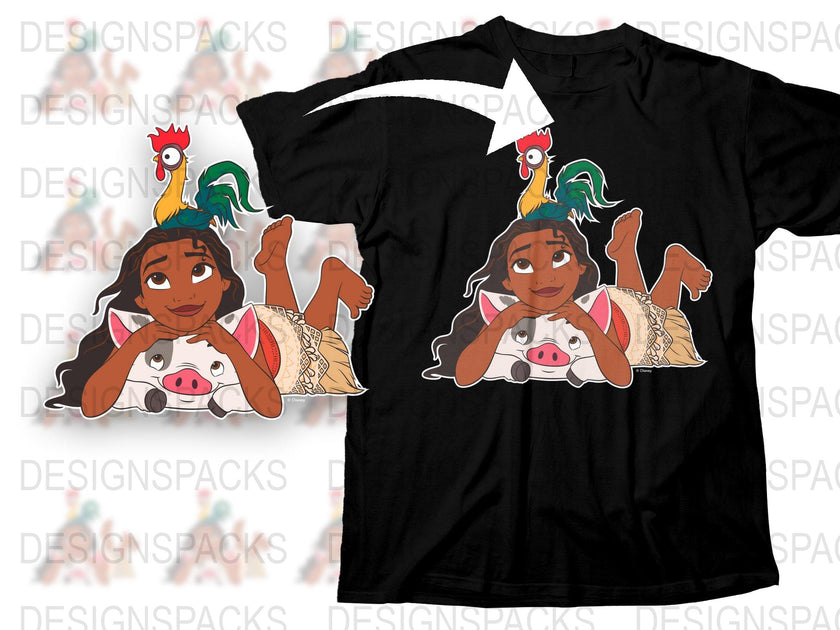 Moana Lying On Pua With Hei Hei On Her Head Png Digital Download