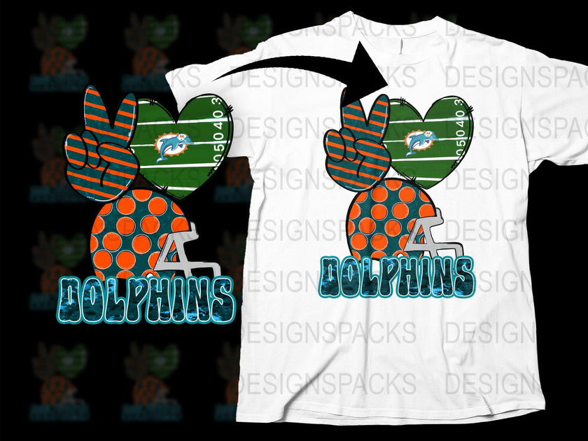 Miami Dolphins Heart and Peace Sign Png Digital Download