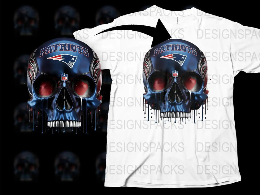 Patriots Skull NFL Football Team Fan Art Graphic Png Digital Download