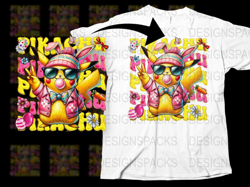 Vibrant Pikachu Easter Theme Graphic Design Png Digital Download