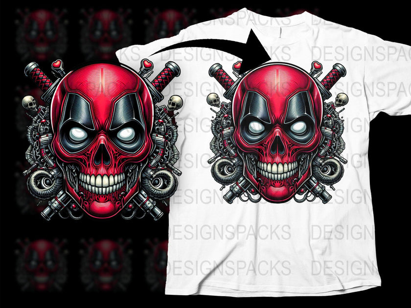 Deadpool Skull Design Graphic Png Digital Download