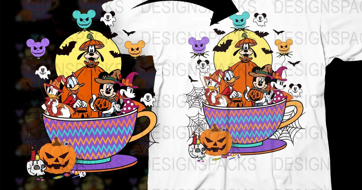 Halloween Disney Characters in a Teacup Graphic Png Digital Download ...