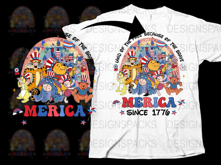 Patriotic Cartoon Characters MERICA Since 1776 Png Digital Download