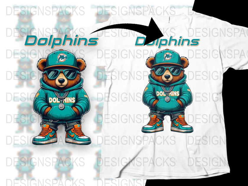Dolphins Football Swag Teddy Bear Png Digital Download
