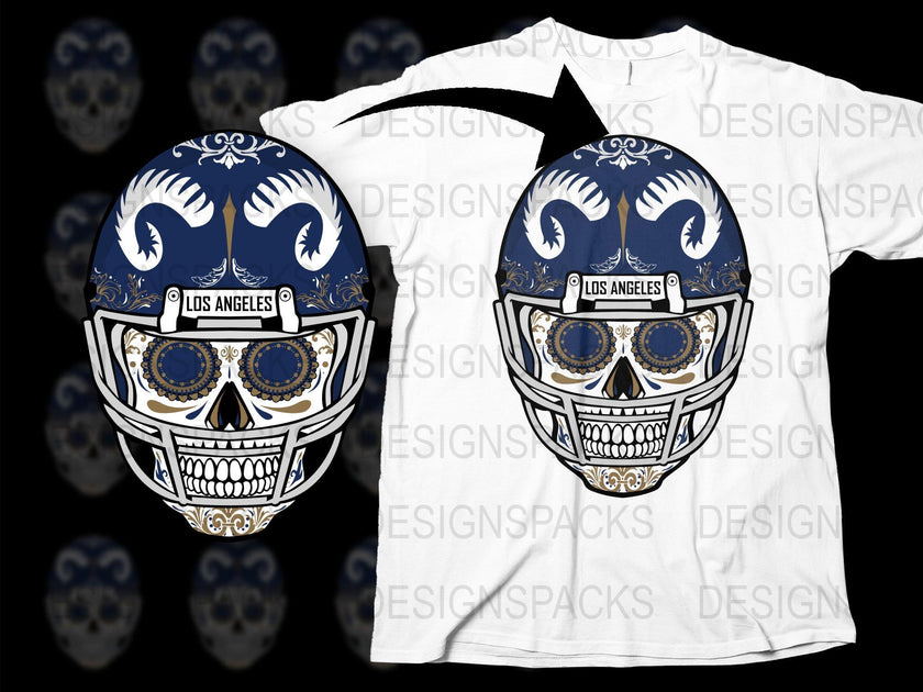 Los Angeles Rams Sugar Skull Helmet Design Png Digital Download