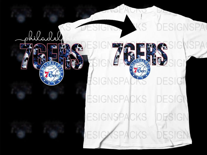 Philadelphia 76ers Skull Text Logo NBA Png Digital Download