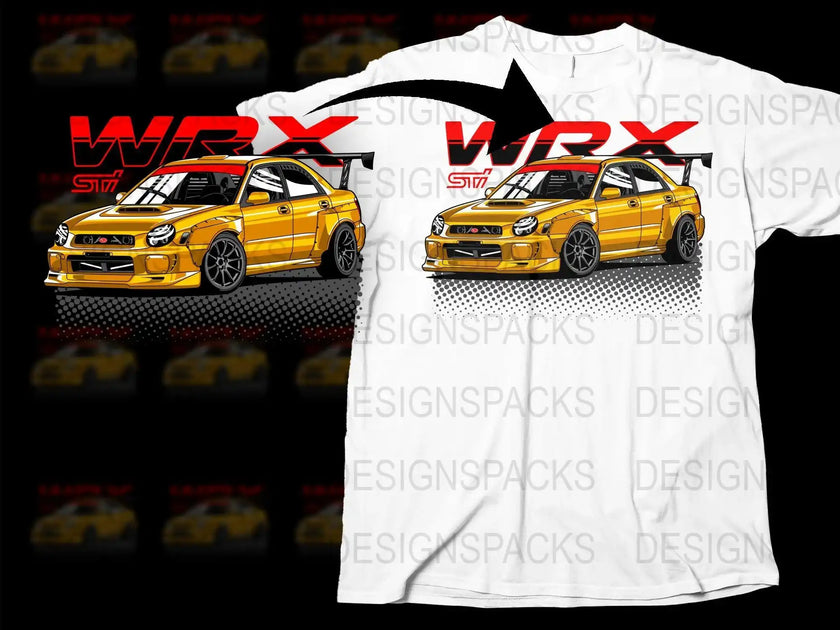 Bold Yellow Car WRX STI Png Digital Download