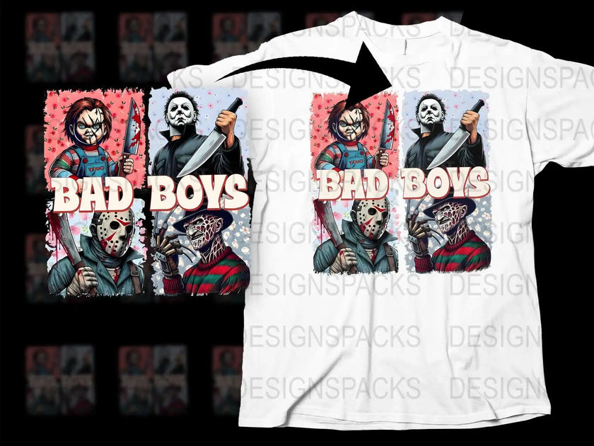 Vintage Bad Boys Horror Slashers Graphic Png Digital Download