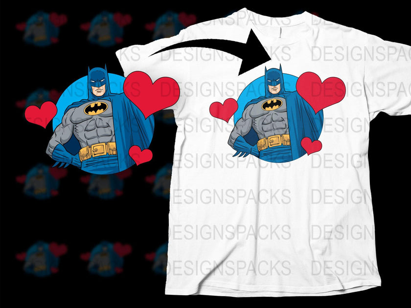 Batman with Hearts Valentine Day Graphic Png Digital Download