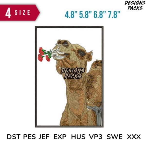 Camel Rose Embroidery Design 4.8" 5.8" 6.8" 7.8"