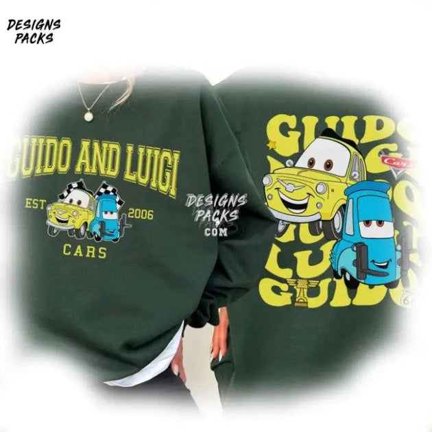 Cartoon Guido And Luigi Racing Cars PNG Design