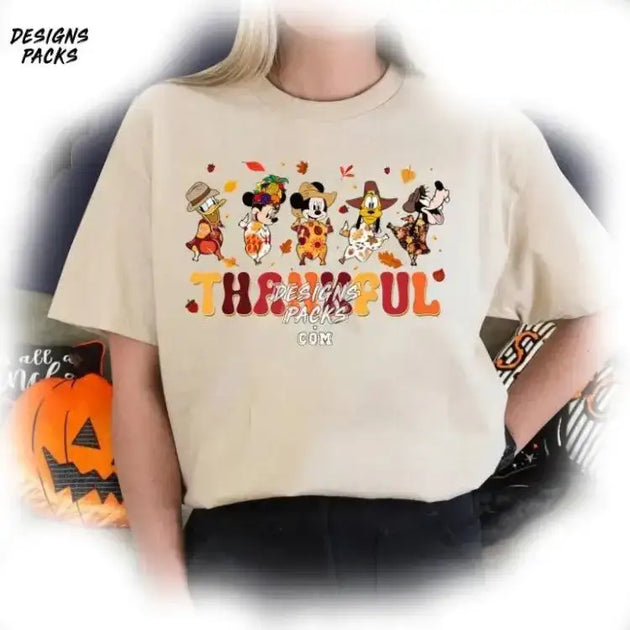 Cartoon Mickey Friends Thanksgiving Turkey Thankful Grateful Blessed C