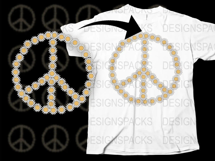 Peace Sign with Daisies Flowers for a Relaxed Vibe Png Digital Downloa