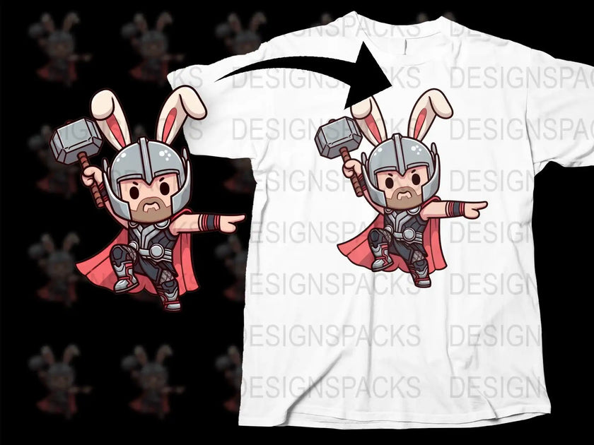 Thor Bunny Hero Easter Cartoon Art Png Digital Download