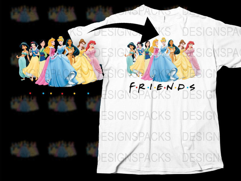 Disney Princesses Friends Style Illustrated Png Digital Download