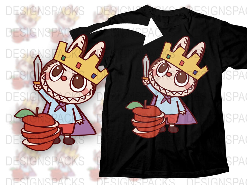 Labubu Cartoon King Rabbit With Sword and Apple Slices Png Digital Dow