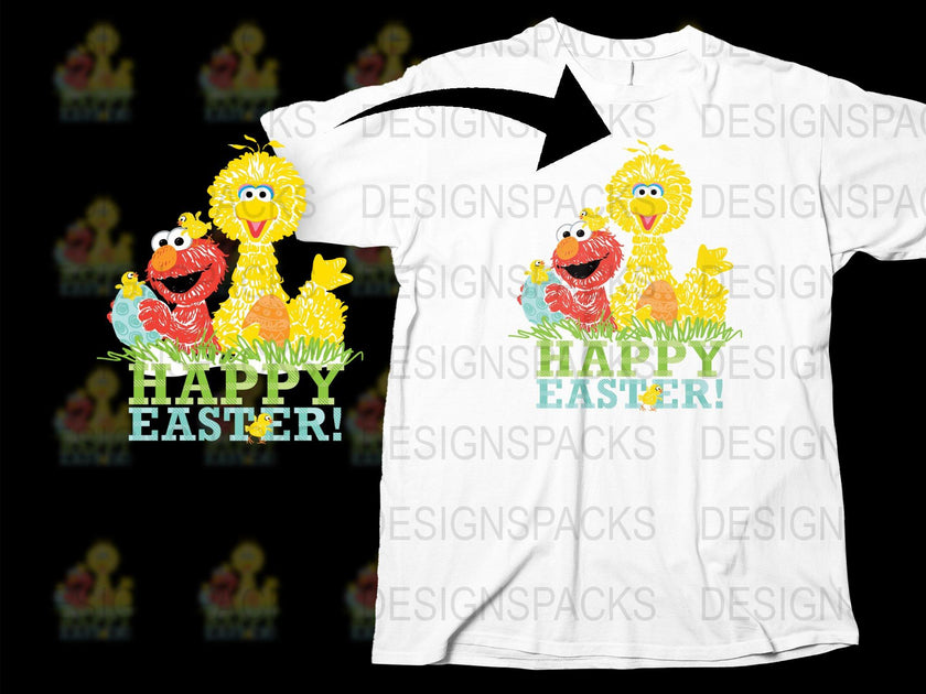 Happy Easter Elmo and Big Bird Graphic Png Digital Download