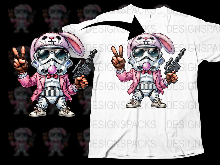 Cool Stormtrooper Bunny Peace Gesture Png Digital Download