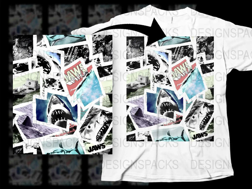 Jaws Movie Shark Graphic Design Collage Png Digital Download