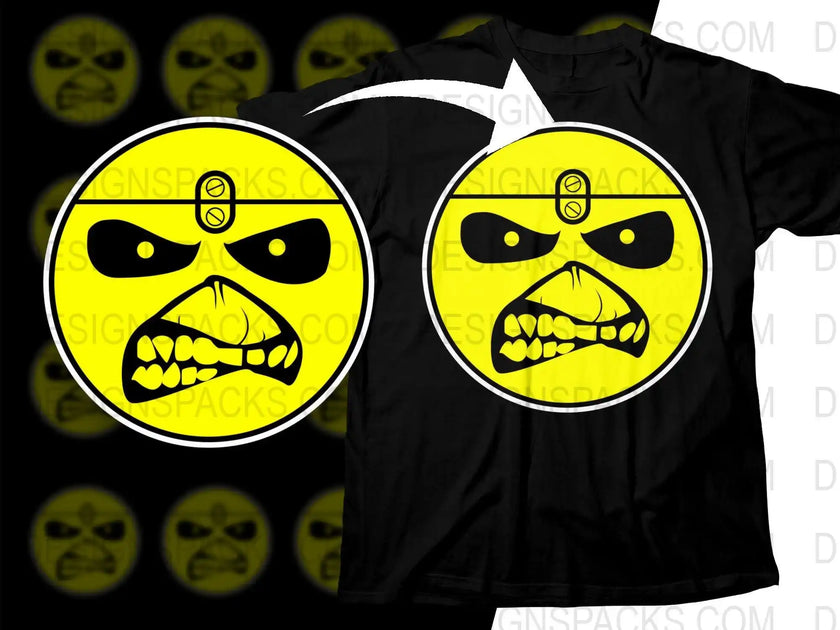 Iron Maiden Eddie Logo Fiercely Unique Yellow Angry Face Rock Png Half