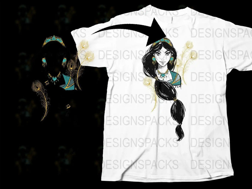 Enchanting Princess Jasmine Graphic Design Png Digital Download