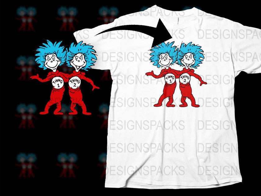 Bright Red Thing 1 and Thing 2 Themed Png Digital Download