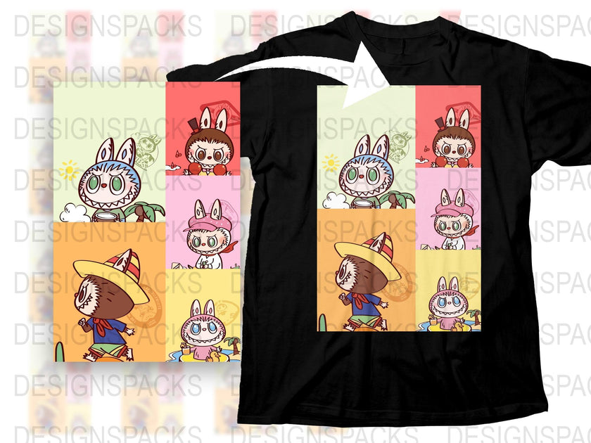 Labubu Rabbit Collage Themed Artistic Style Graphic Illustration Png D