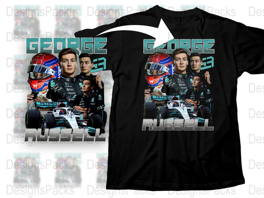 George Russell Formula One Car and Driver Artwork Png Digital Download