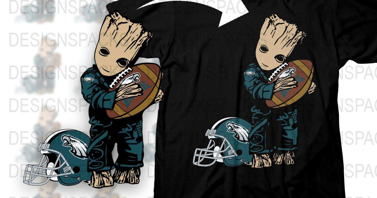 Baby Groot Hugging Football Featuring Philadelphia Eagles Png Digital ...