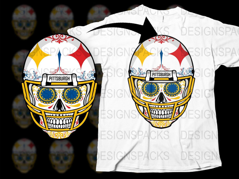 Pittsburgh NFL Team Sugar Skull Helmet Png Digital Download