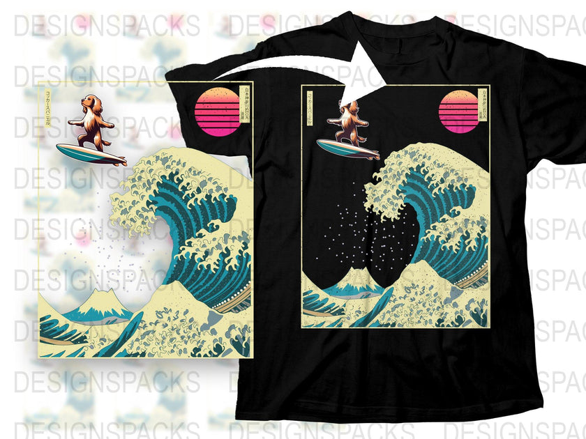 Surfing Dog Riding Waves Ocean Art Png Digital Download