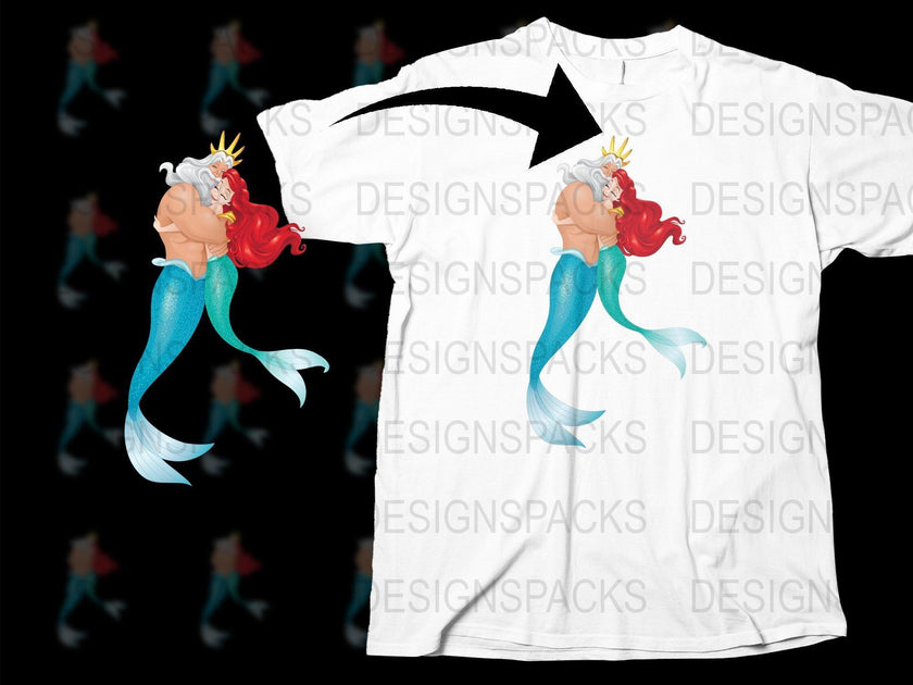 King Triton and Ariel Hugging Graphic Png Digital Download