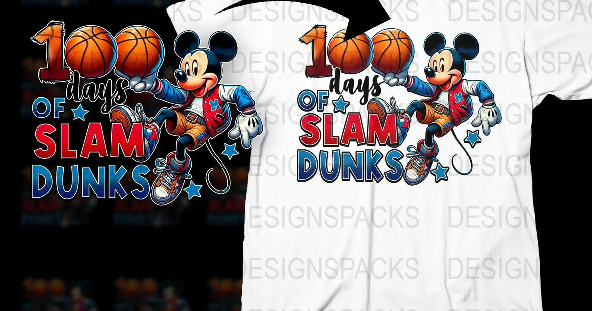Celebrating 100 Days of School Slam Dunk Mickey Png Digital Download ...