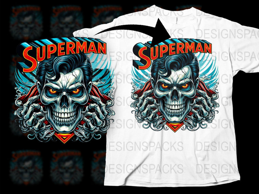 Edgy Superman Skull Graphic Design Png Digital Download