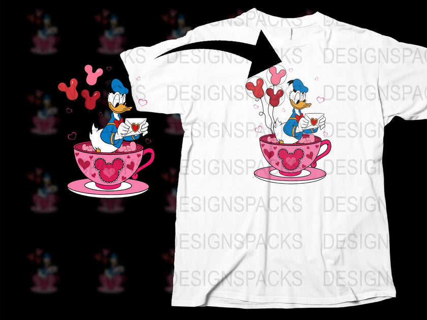 Donald Duck Valentine Hearts Cup Design Png Digital Download