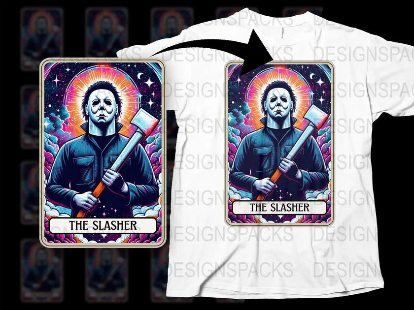 Iconic The Slasher Mask and Axe Halloween Artwork Png Digital Download