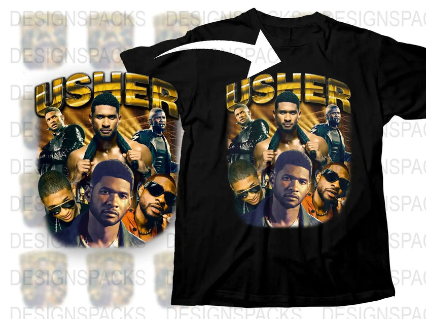 Usher Multiple Image Golden Backdrop Retro Style Png Digital Download
