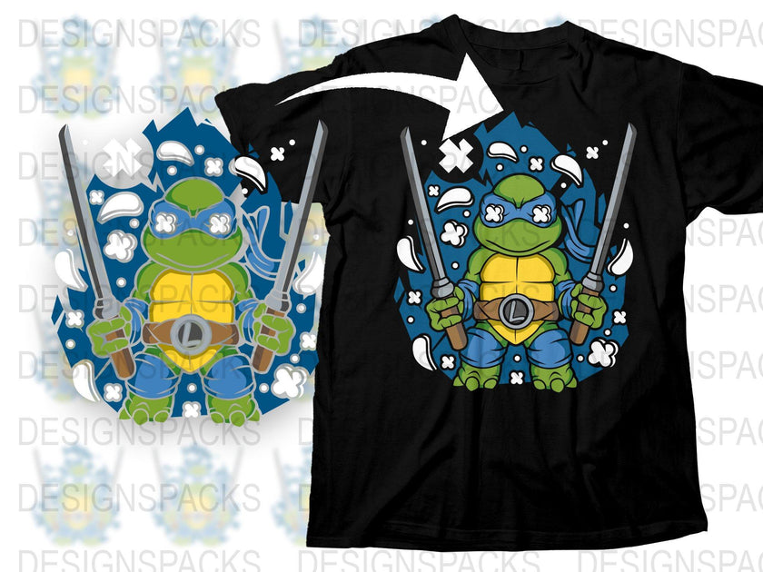 Popculture Cute Cartoon Turtle Holding Dual Swords Png Digital Downloa